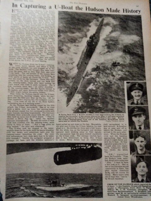 EL32 EPHEMERA WW2 article Hudson captures u boat j Thompson Hull w j o ...