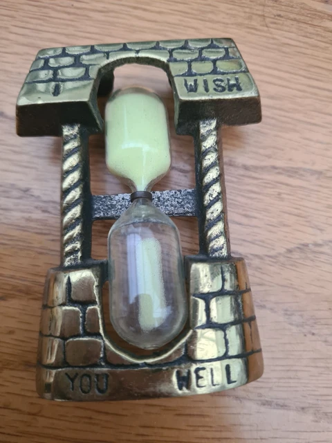 VINTAGE BRASS WISHING Well Egg Timer/hour glass I Wish You Well Lucky ...