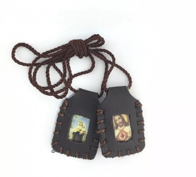 SACRED HEART OF Jesus Christ Virgen of Mount Carmel Leather Scapular ...