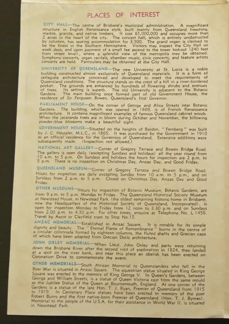 BRISBANE MAP VINTAGE 1950's Tram Routes Tourist Attractions History ...