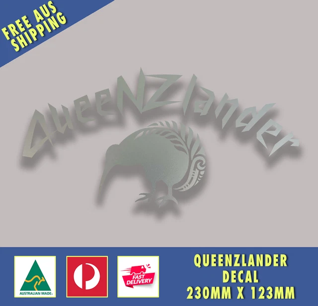 QUEENZLANDER DECAL 230MM X 123Mm Satin Silver Aotearoa Kiwi Fern New ...