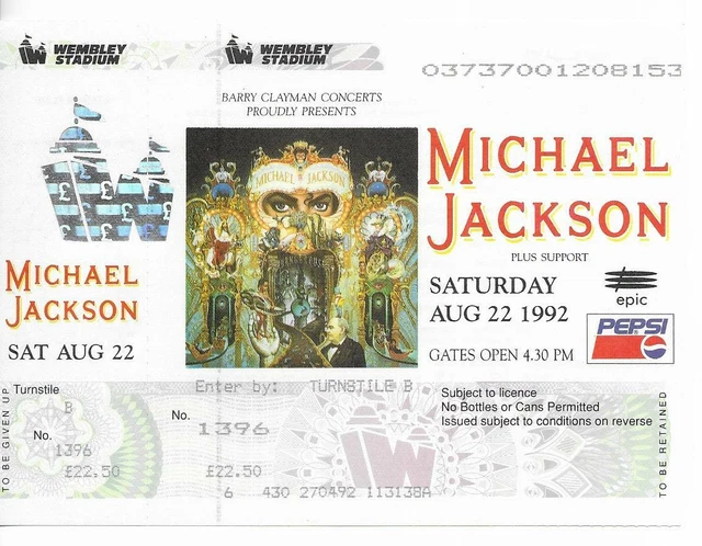 RARE / TICKET Billet Concert - Michael Jackson : Live A Wembley ...
