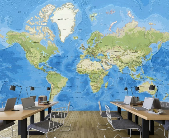 3D OFFICE BLUE A714 World Map Wallpaper Wall Mural Removable Self ...