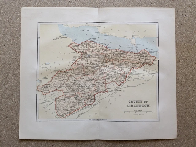 COUNTY MAP OF Linlithgow Scotland West Lothian Forth Bridge c1895 £6.50 ...