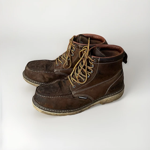 IRON AGE MENS Steel Toe Waterproof Work Boots Size 11.5 W Brown Leather ...