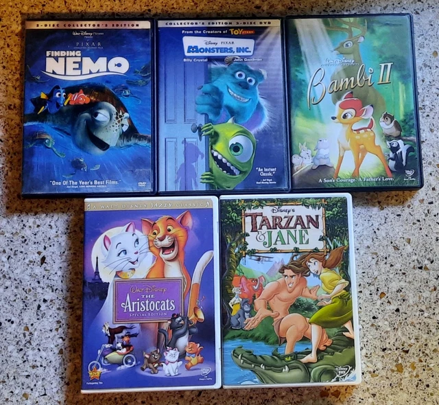 5 Disney Dvd Bundle Nemo Monsters Inc Bambi 2 Aristocats Tarzan