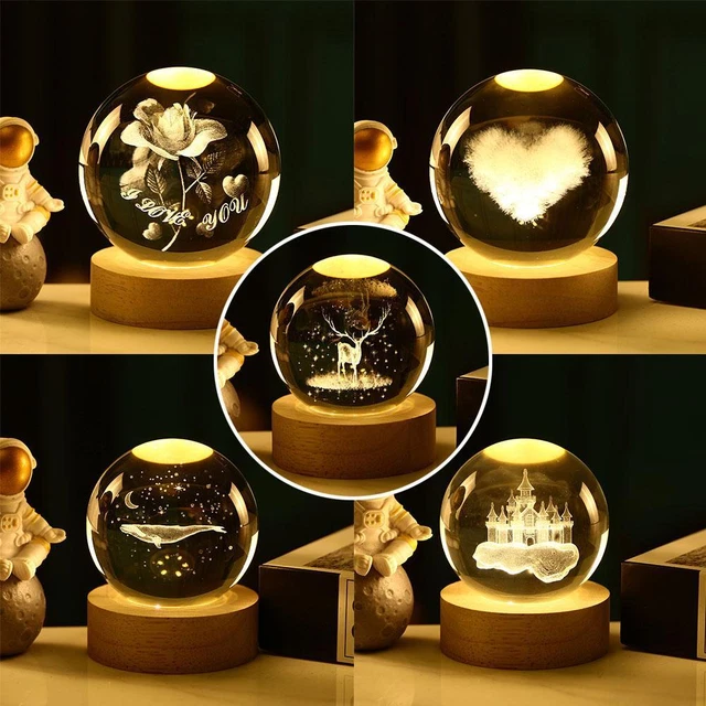 GLOWING 3D BALL Night Light Crystal Ball Night Light Ornament Base ...