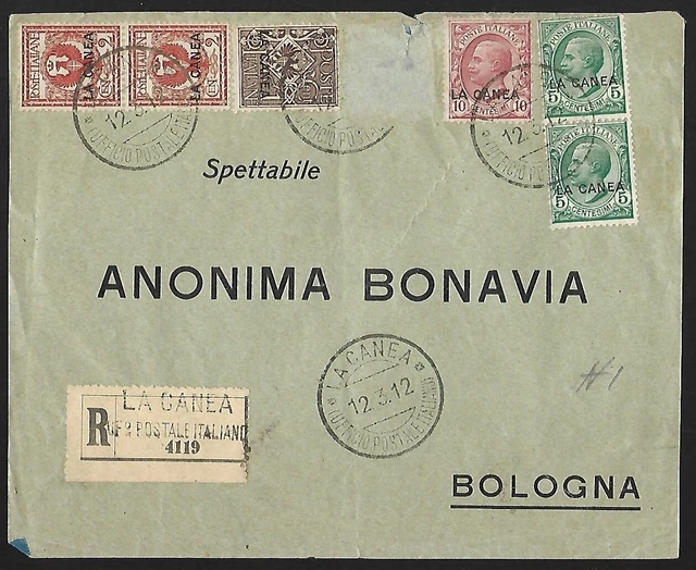 LEVANTE LA CANEA 1912 Frontespizio Di Busta Raccomandata Per Bologna ...