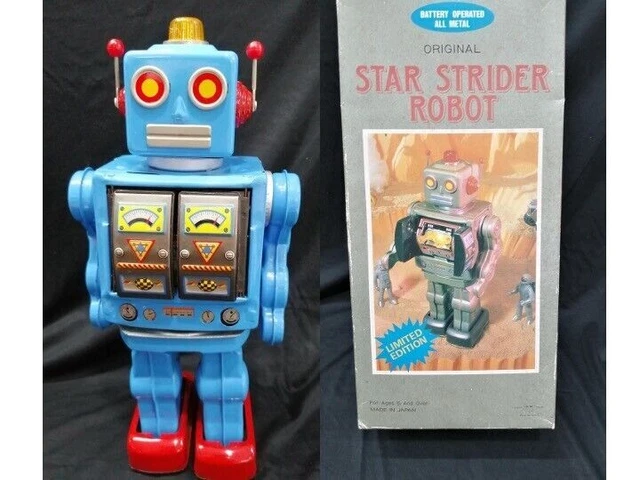 HORIKAWA VINTAGE STAR Strider Robot Blue Battery Operated Tin Toy Rare ...
