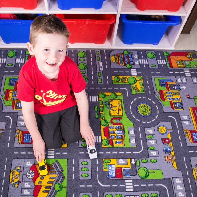 CHILDREN'S KIDS RUGS Town Road Map City Cars Toy Rug Play Village Mat ...