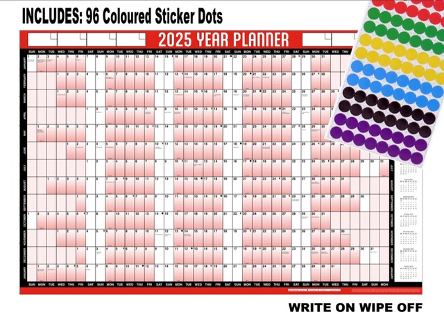 2025 A2 FULL Year Wall Planner Calendar Home Office Work JAN - DEC ...