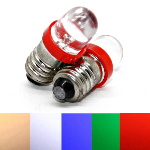 2X PIÈCE 6V 12V E10 EY10 LED Vis Ampoule Rouge Blanc Chaud Blanc Froid ...