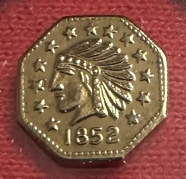1853 OCTAGON INDIAN Head California "Star" Gold Token In Display Holder ...