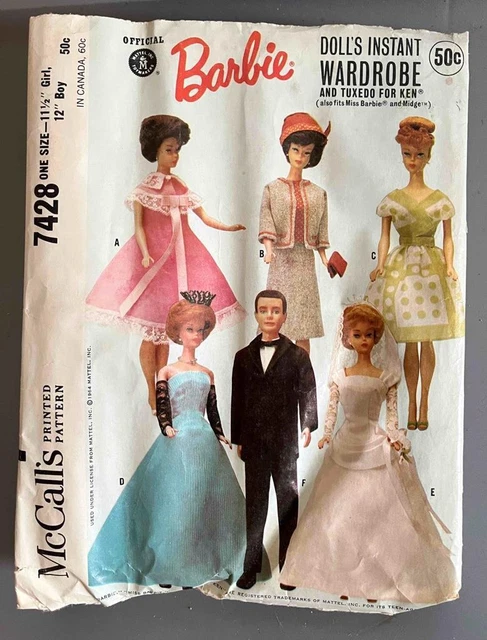 VINTAGE BARBIE DOLL McCall's Sewing Pattern # 7428 KEN Tuxedo Official ...