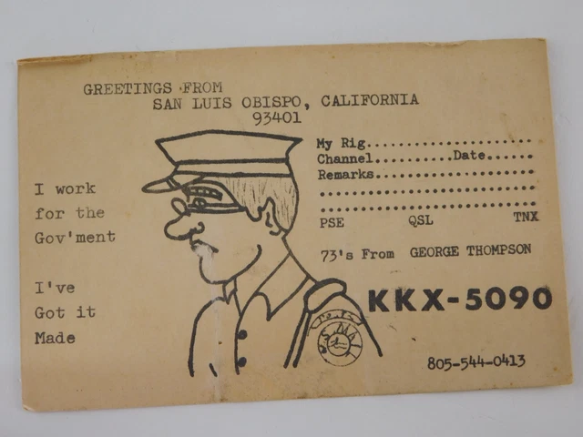 VINTAGE AMATEUR HAM Radio QSL Postcard Card - KKX-5090 San Luis Obispo ...