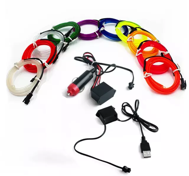 DIY FLEXIBLE LED Strip Neon Interior Rope EL Wire String Glow Light ...