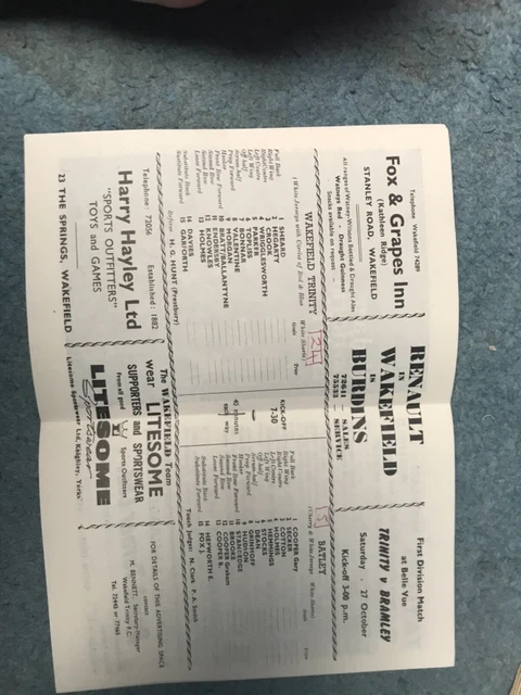 WAKEFIELD V BATLEY captain Morgan cup rugby league Programme 1973/74 ...