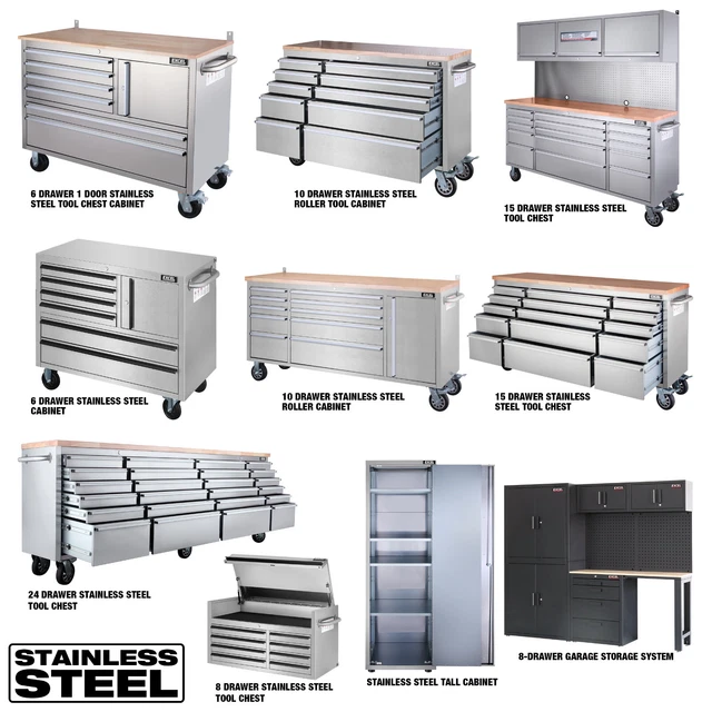 EXCEL STAINLESS STEEL Roller Tool Cabinet & Workbench Workshop Storage ...