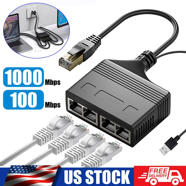 1000MBPS ETHERNET SPLITTER Adapter RJ45 Cable LAN Network Internet 1 TO ...