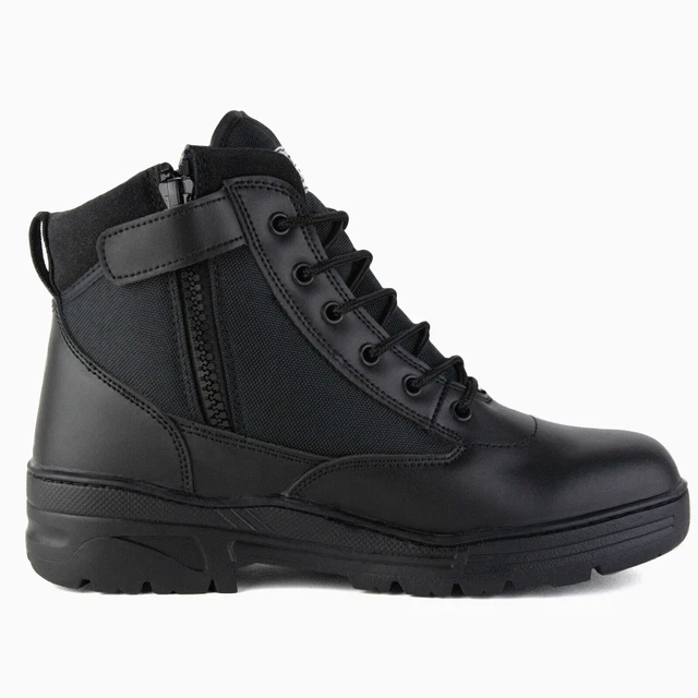 BLACK LEATHER SIDE ZIP Army Patrol Combat Mid Boots Cadet Security ...