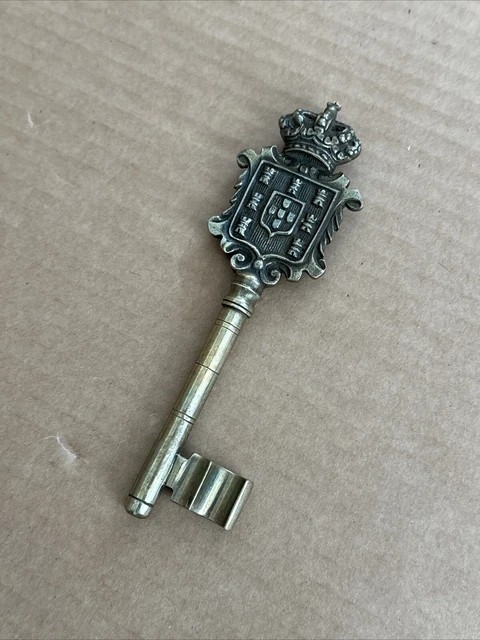 VINTAGE LARGE METAL Lock Key Coat of Arms Crown Crest (Portugal?) B $75 ...