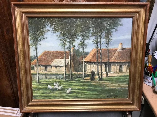 TABLEAU HUILE SUR panneau signé Claude PALLOT (1901 - 1987) scène près ...