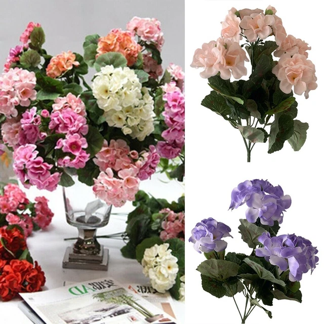PLANTES FLEURS artificielles g ranium rouge rose Real Touch pour un ...