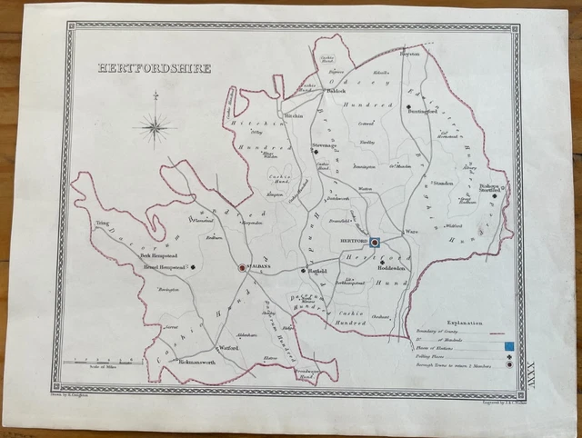 ANTIQUE COUNTY MAP Of Hertfordshire C1831 Samuel Lewis Eng J&C Walker ...