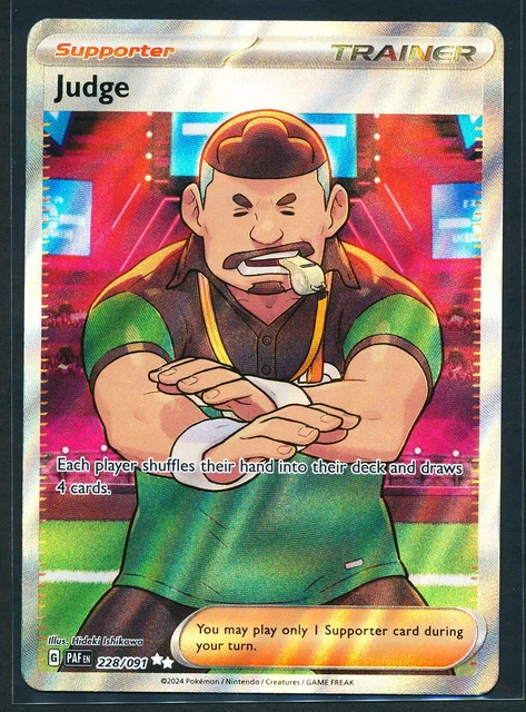JUDGE TRAINER FULL Art Ultra Rare 228/091 Pokémon 2024 Paldean Fates NM ...