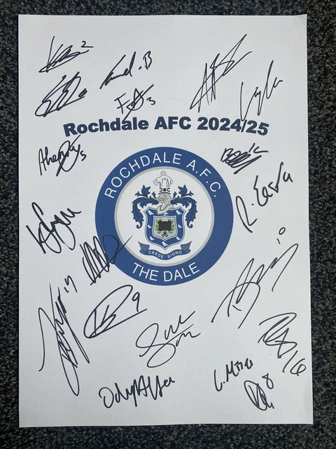 ROCHDALE FC FOOTBALL Club 2024/25 Season Hand Signed A4 Autograph Sheet ...