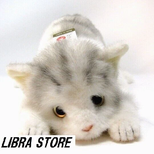 RARE DOUSIN REALISTIC Cat Plush doll Stuffed Made in JAPAN Tiger Grey ...