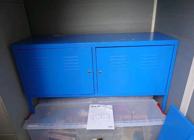 BLUE METAL IKEA PS Lockable Cabinet With Two Shelves £55.00 - PicClick UK