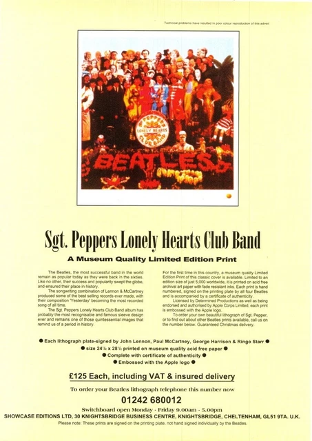 FRAMED MAGAZINE ADVERT 11X9" The Beatles : Sgt. Pepper Lonely Hearts ...