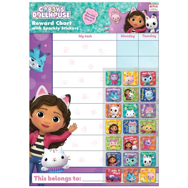 GABBY’S DOLLHOUSE REWARD Chart with Stickers Reusable Visual Behaviour ...