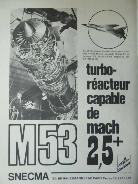 11/1973 PUB SNECMA Turbojet Engine M53 Dassault Mirage F1 G8 Original ...