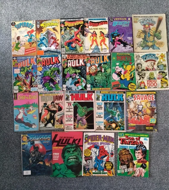 COMIC BOOK BUNDLE Hulk Spider-Woman Spider-Man Savage Action Batman ...