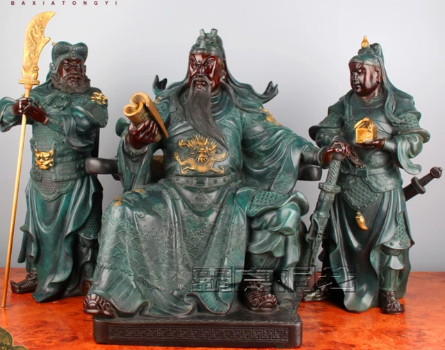 16& CHINA PURPLE Bronze Guan Gong Yu Warrior God Guan Ping Zhou Cang ...