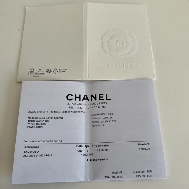 CHANEL CARTE FACTURE Neuf EUR 60,00 - PicClick FR