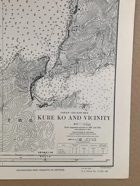 ORIGINAL WWII US Navy Map Of Kure Ko Japan Hydrological Survey ...