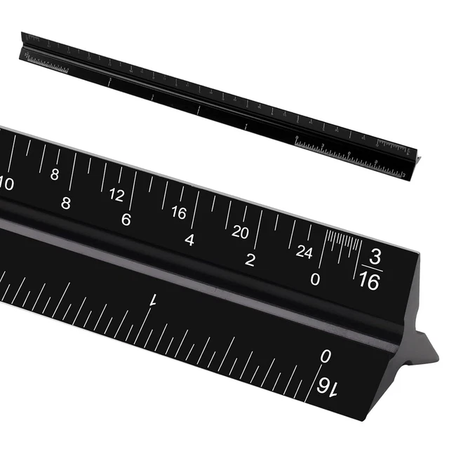 12& ARCHITECTURAL SCALE Ruler Aluminum Architect Triangular Black ...