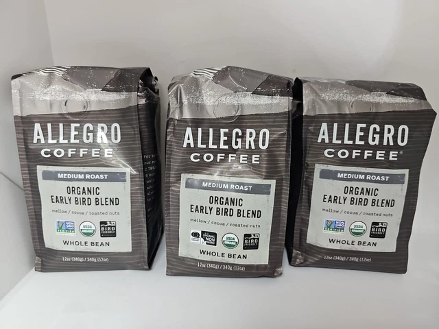 ALLEGRO COFFEE ORGANIC Early Bird Blend Whole Bean Coffee, 12 oz.(3pack ...