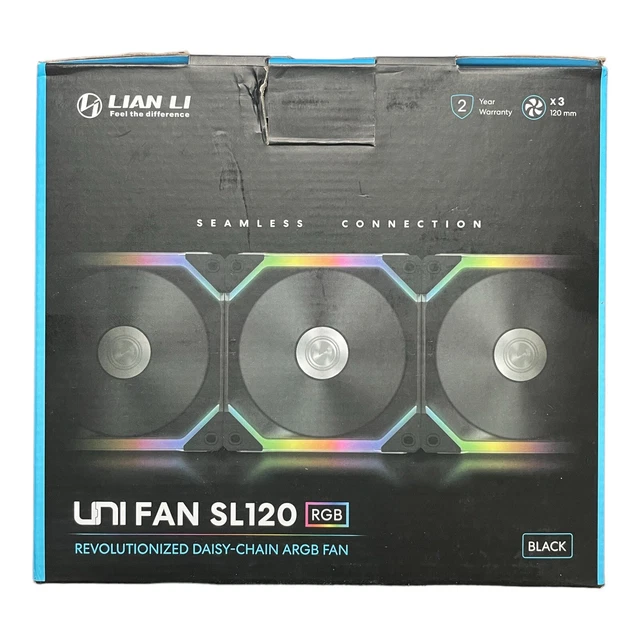 LIAN LI UNI FAN SL120 RGB 120mm V1 3 Pack BLACK with Controller Case ...