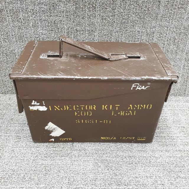BRITISH ARMY AMMO box, cartridges small arms, brown, metal tin tool box ...