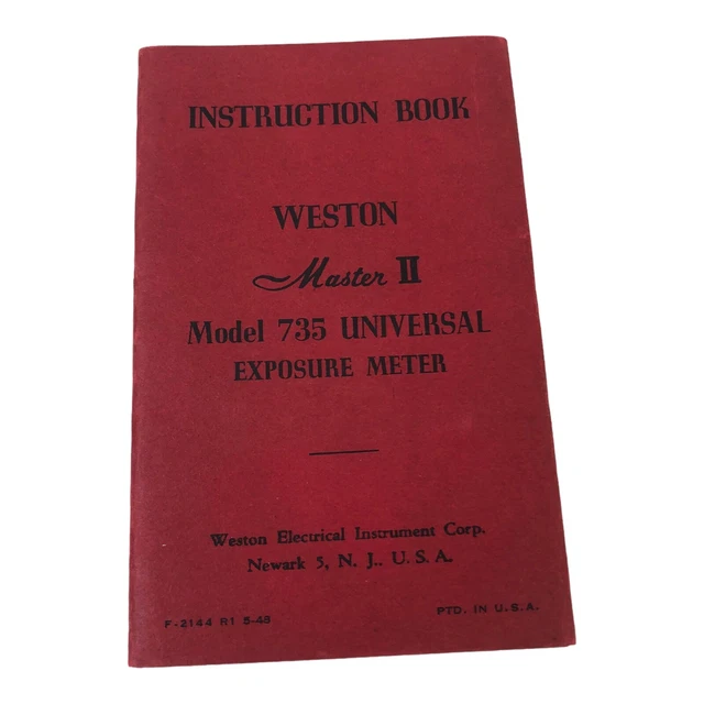 VINTAGE WESTON MASTER II Exposure Light Meter Model 735 Manual Book $4. ...
