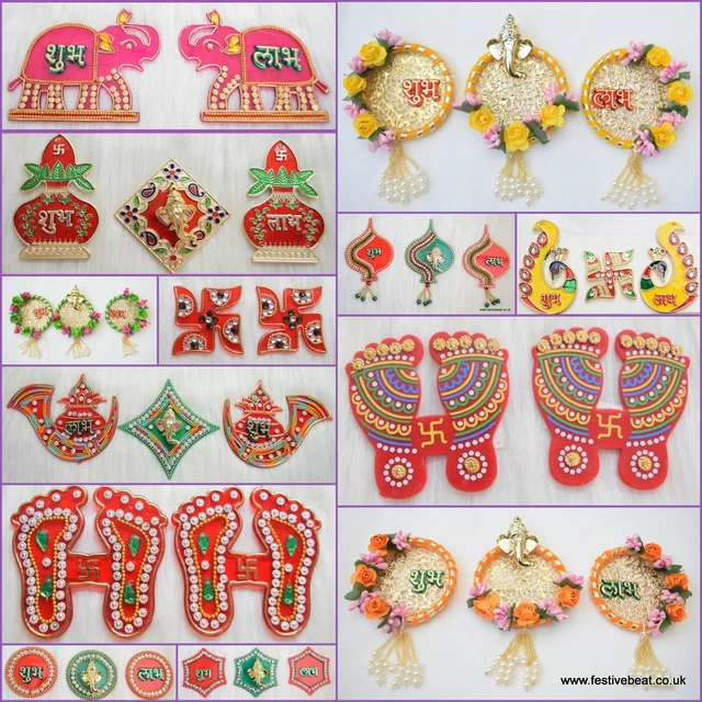 SHUBH LABH GANESHA Swastik Laxmi Feet Charan paduka door wall sticker ...