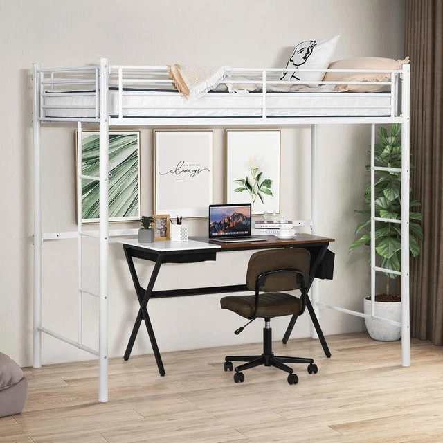 PLATFORM LOFT BED -single (2 fixed ladders) metal frame -white £63.08 ...