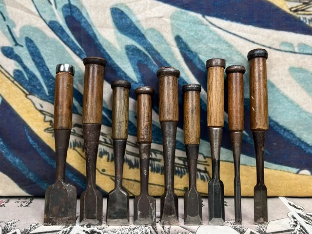 VINTAGE JAPANESE CHISEL 9set Nomi / Hand Plane Saw Iron Hammer Hand ...