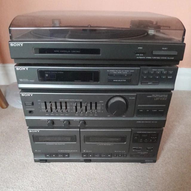 RETRO SONY LBT V302 HI-FI SYSTEM CD DOUBLE CASSETTE TURNTABLE AM/FM ...