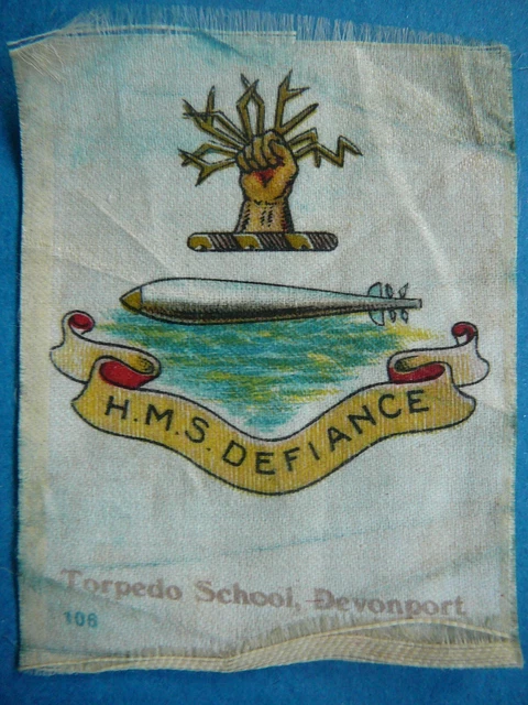 SILK CIGARETTE CARD - GP British Naval Crests No 108 HMS DEFIANCE EUR 3 ...