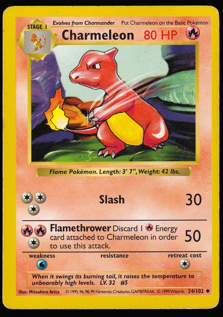 CHARMELEON 24/102 SHADOWLESS Base Set 1999 Pokemon TCG Card MP $9.89 ...